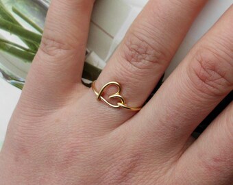 Rose Gold Wire Heart Ring Non-adjustable Dainty Ring | Etsy