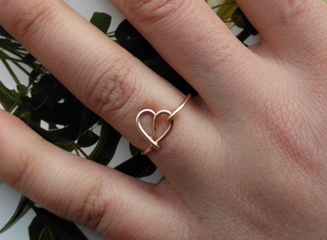 Rose Gold Wire Heart Ring Non-adjustable Dainty Ring - Etsy