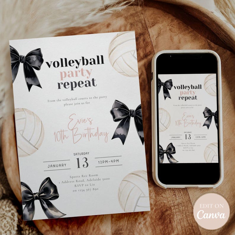 Volleyball Birthday Invitation, Editable Canva Template, Teen Girl ...