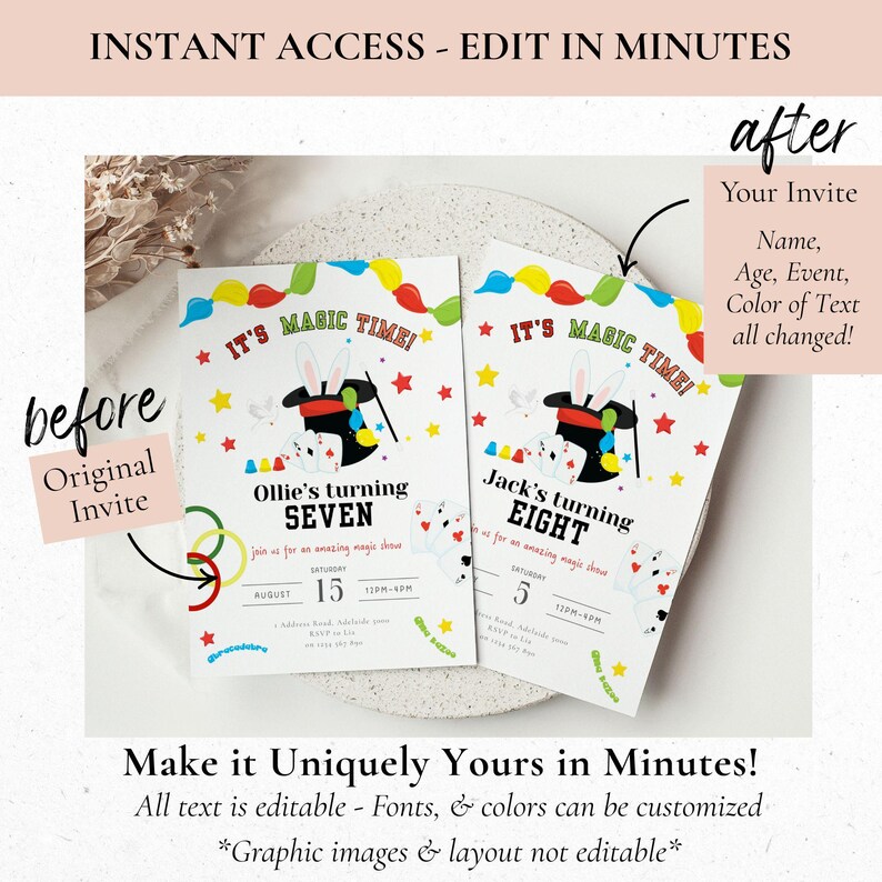 Magic Show Birthday Invitation: Editable Magician Party Template (5x7in ...