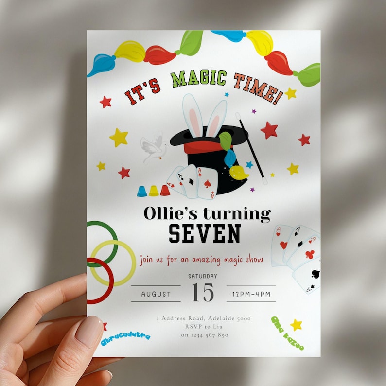 Magic Show Birthday Invitation: Editable Magician Party Template (5x7in ...