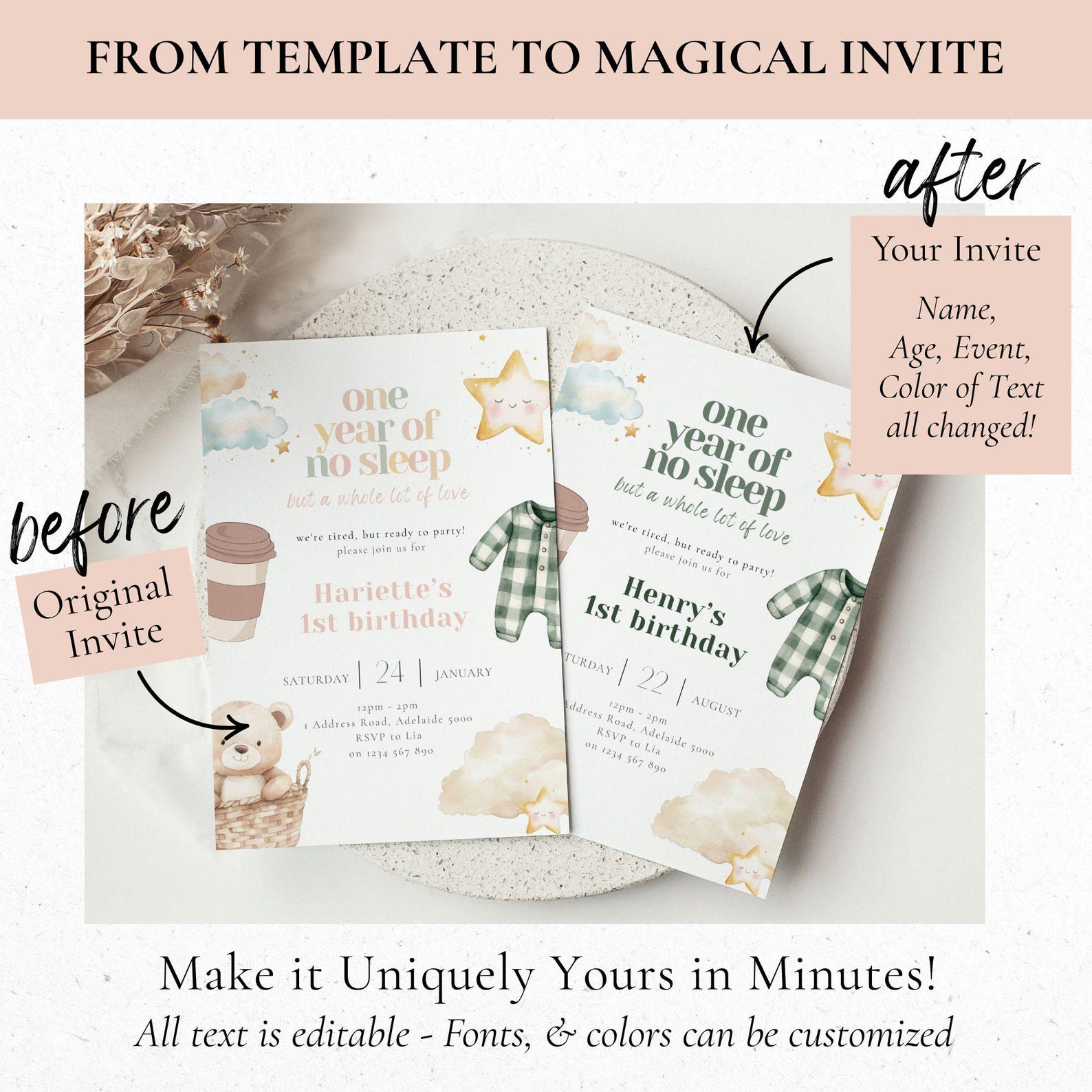 Funny 'one Year of No Sleep' 1st Birthday Invitation (digital Download ...