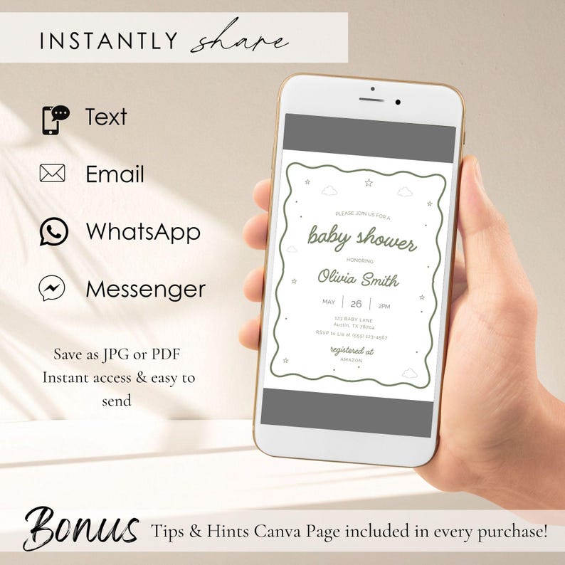 Sage Green Baby Shower Invitation Template, Neutral Baby Shower Invite ...