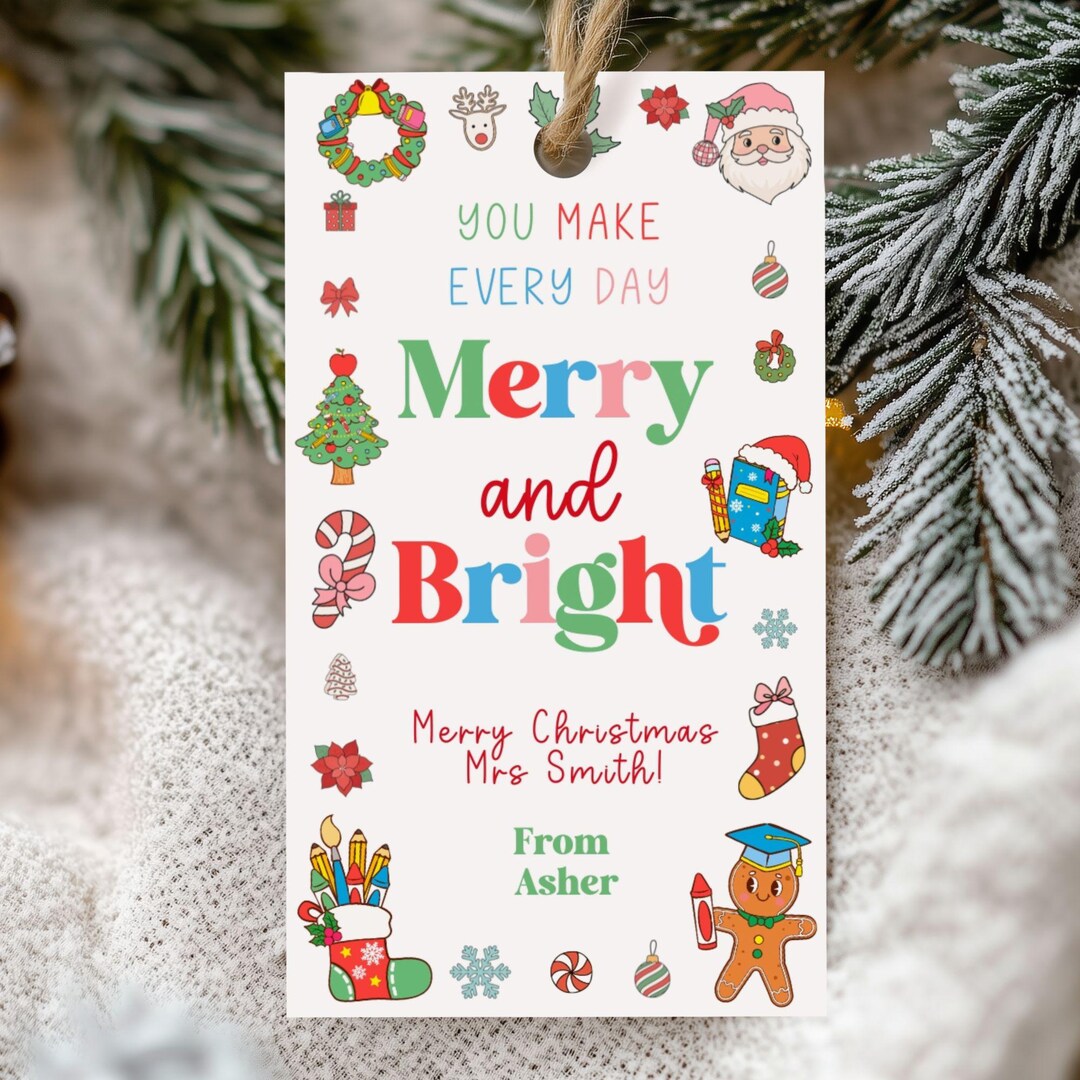 Teacher Christmas Gift Tag: Printable Holiday Gift Tag, Gift for ...