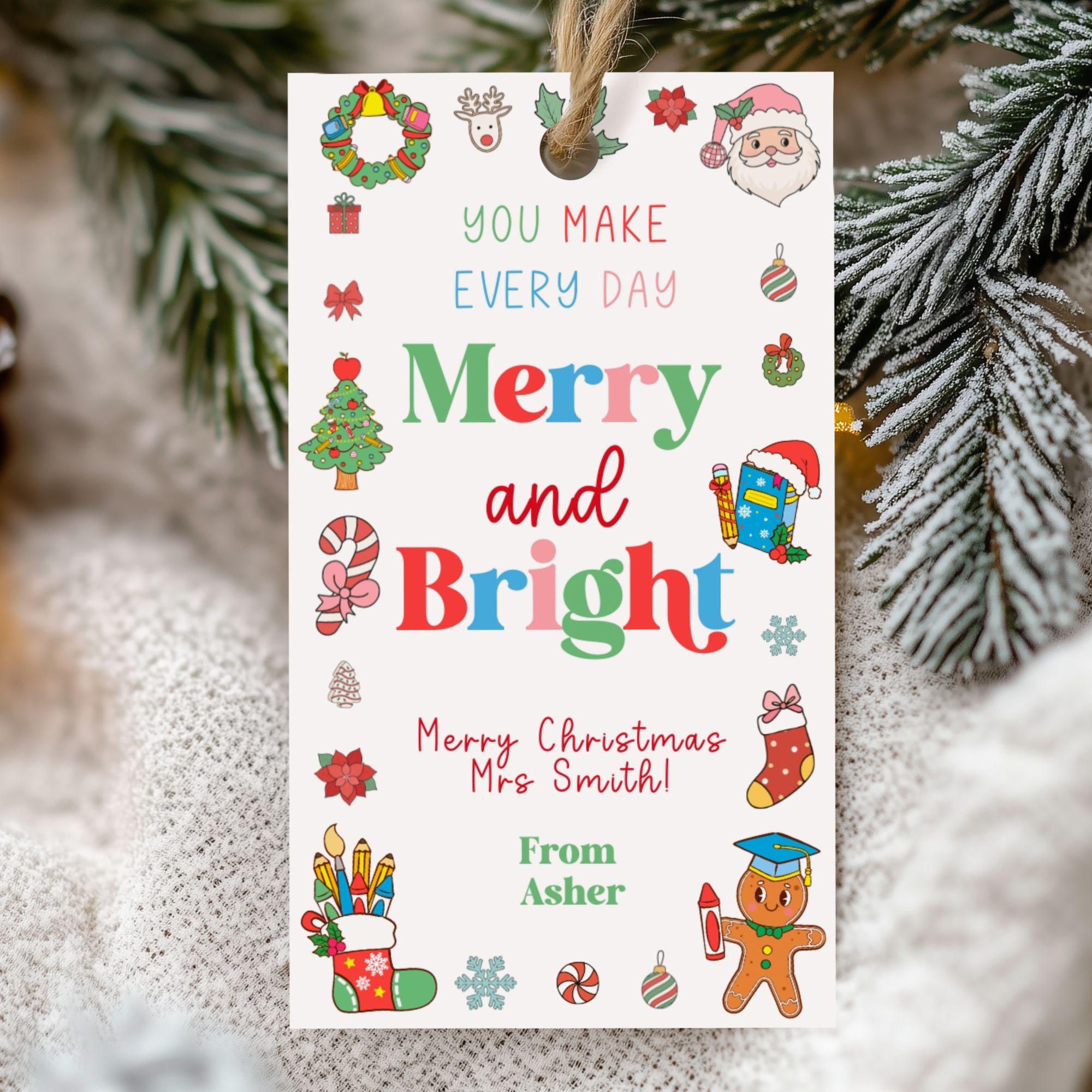 Teacher Christmas Gift Tag: Printable Holiday Gift Tag, Gift for ...