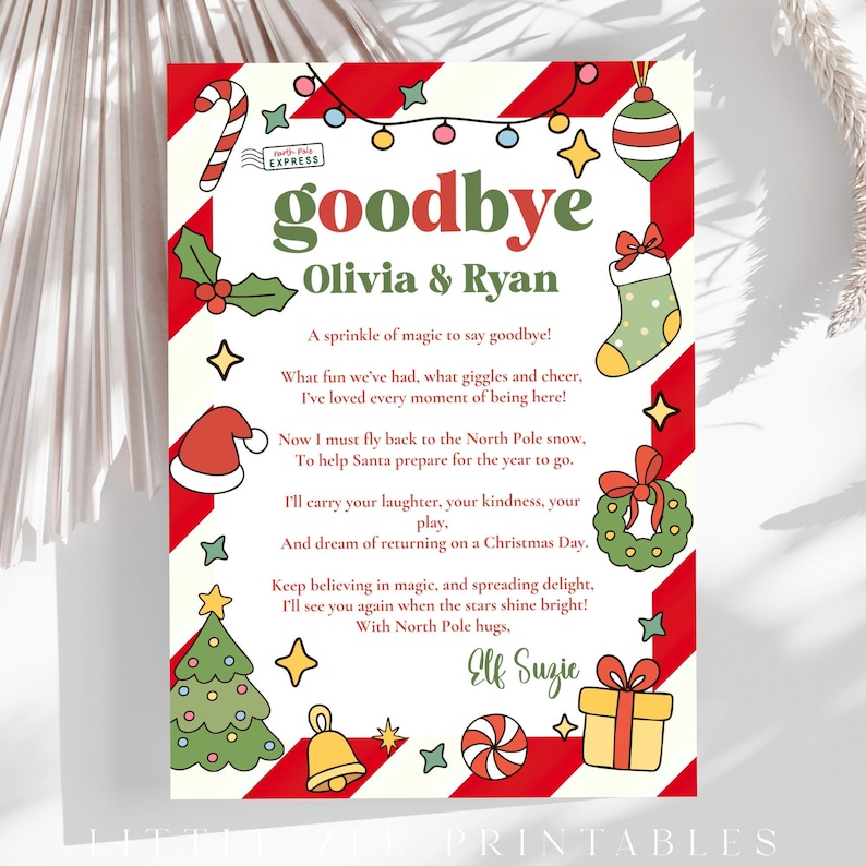 Elf Goodbye Letter: Printable 5x7 Elf Farewell Poem, Personalised Elf ...