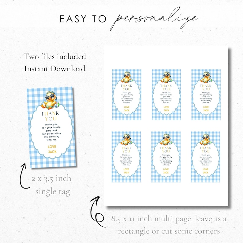 Holy Duck Birthday Thank You Tags, Editable Gift Tags Template, Boy ...