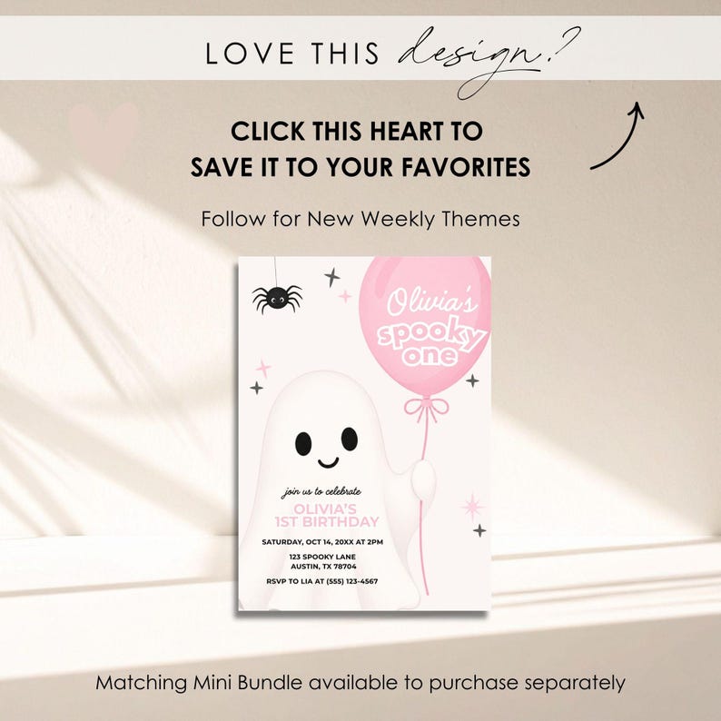 Pink Spooky One Birthday Invitation Template, Canva Ghost Birthday ...
