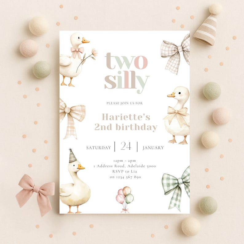 Two Silly 2nd Birthday Invitation 2nd Birthday Silly Goose Party Theme ...