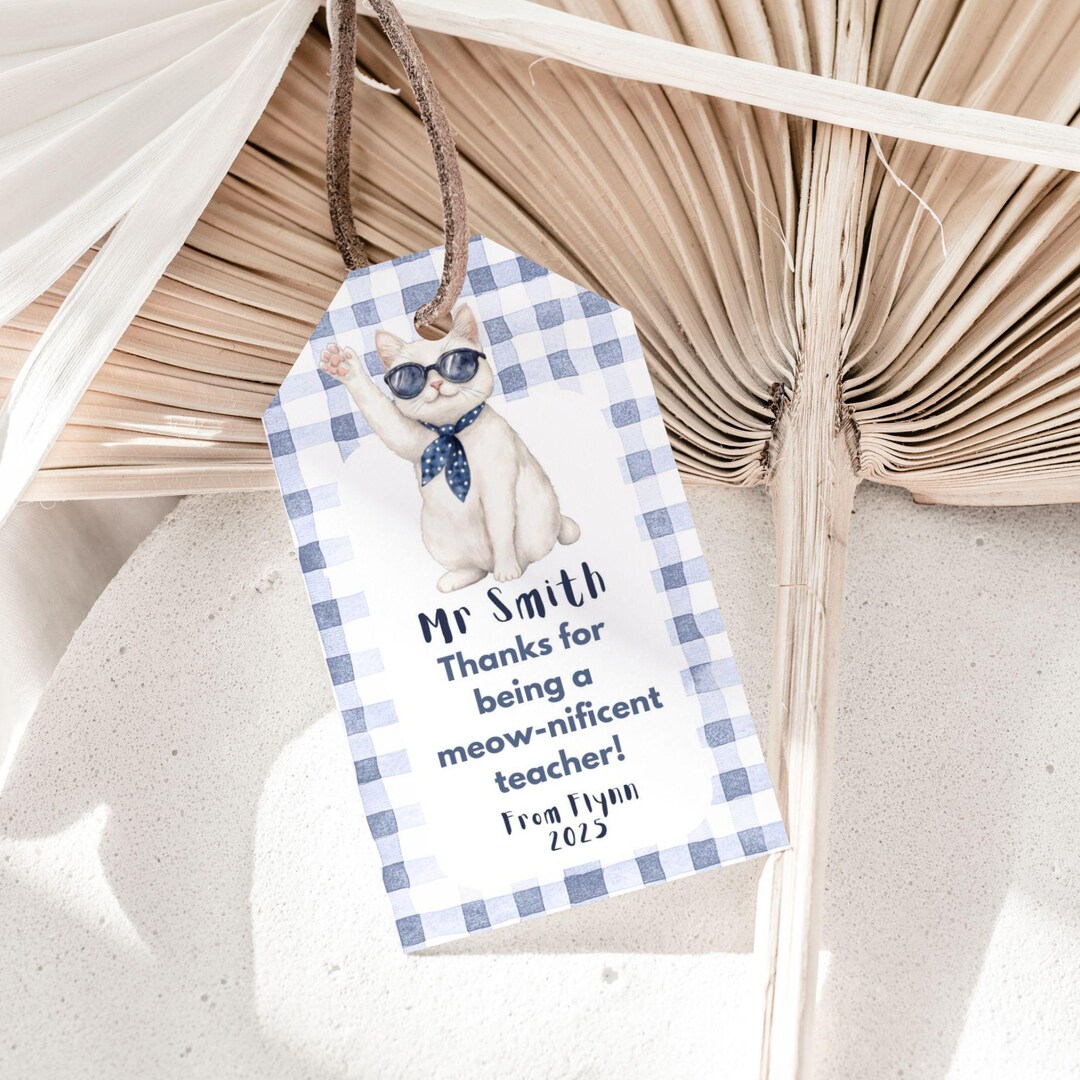 Editable Teacher Gift Tag, Cat Themed Teacher & Kindergarten ...
