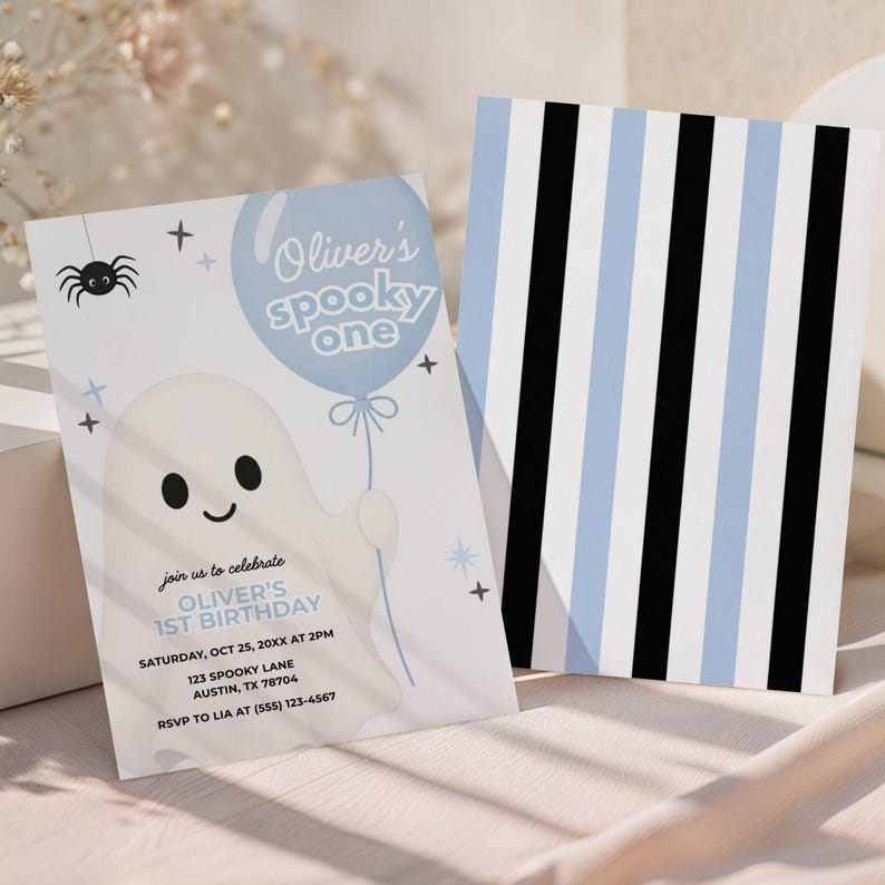 Spooky One Birthday Invitation Template, Editable Canva Ghost Birthday ...