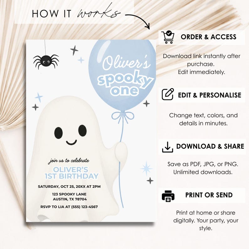 Spooky One Birthday Invitation Template, Editable Canva Ghost Birthday ...