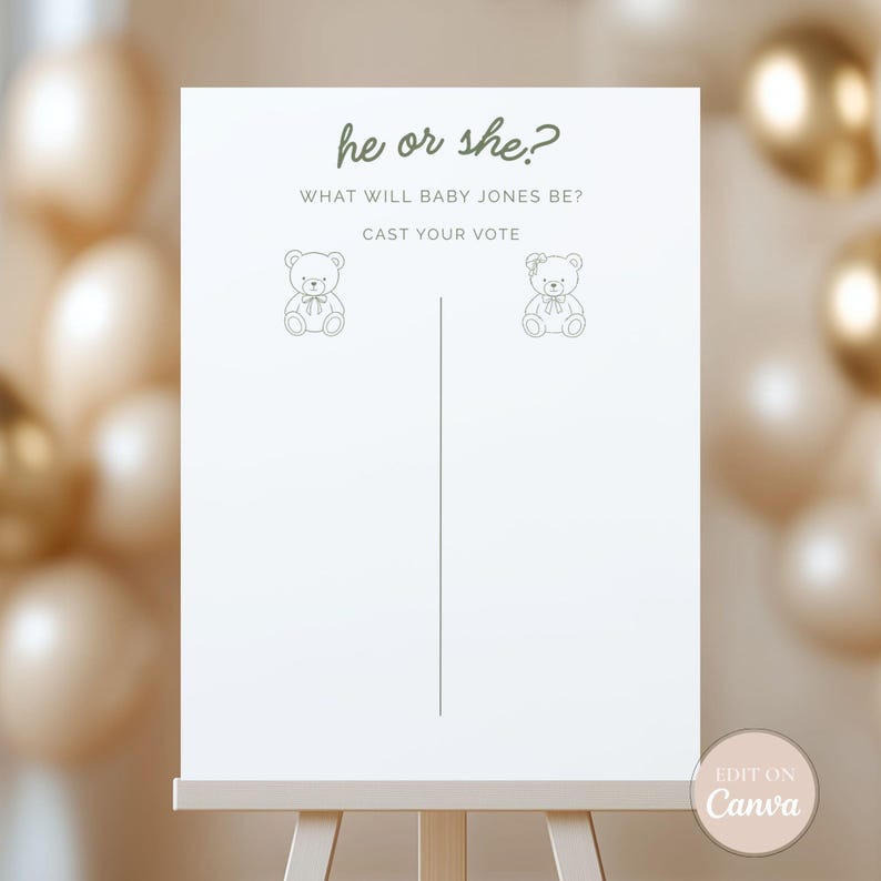 Guess the Gender Sign, He or She Gender Reveal Poster, Editable Canva ...