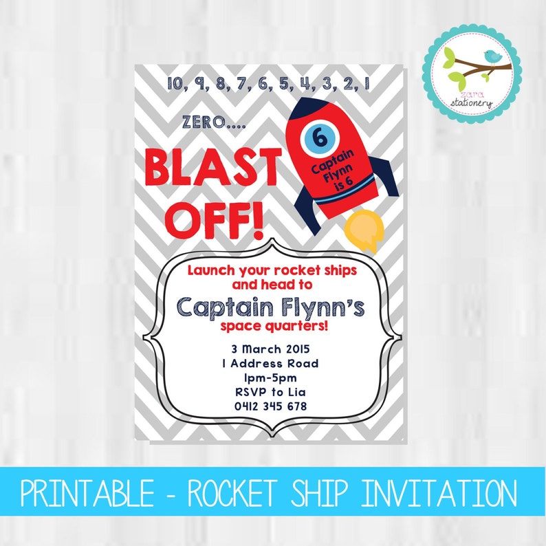 Rocket Ship Birthday Invitation. Printable Invitation. Space - Etsy