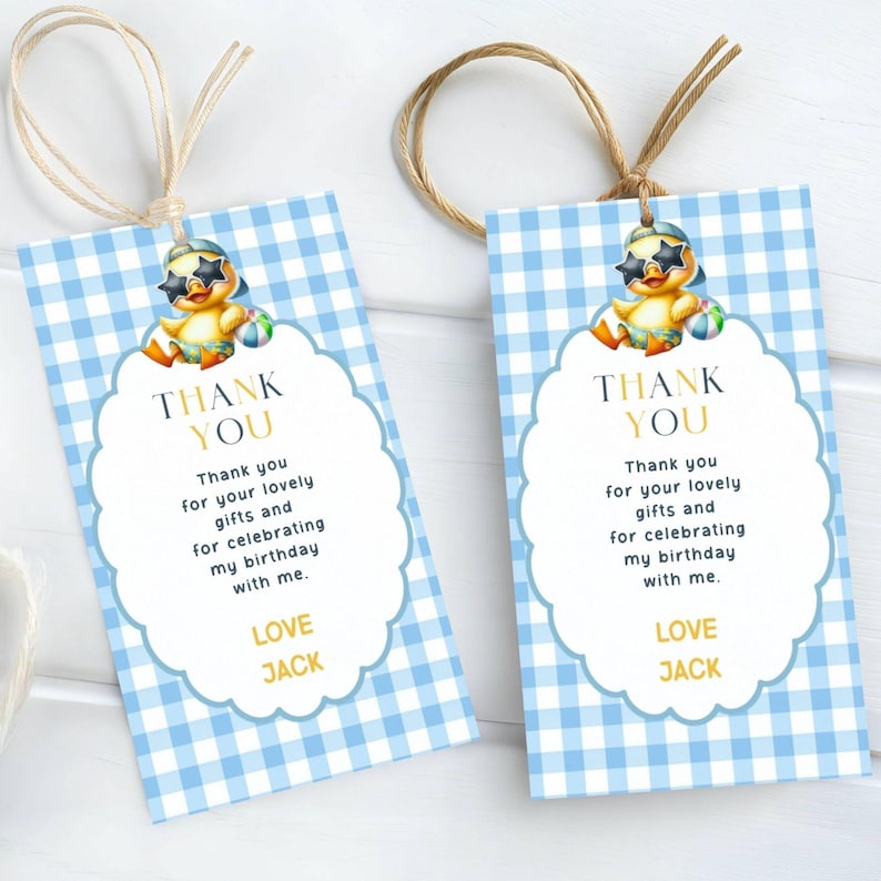 Holy Duck Birthday Thank You Tags, Editable Gift Tags Template, Boy ...