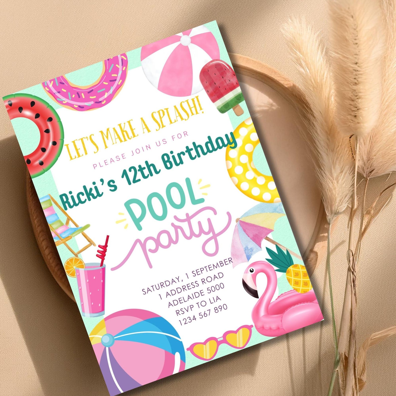 Tween Pool Party Birthday Invitation | Summer Splash Party | Editable ...