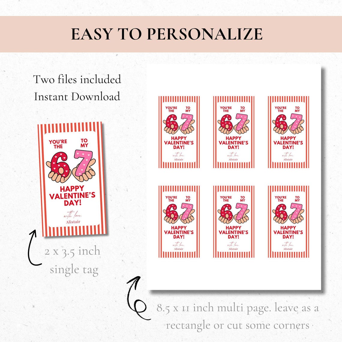 67 Valentine's Day Gift Tag Template: You're the 6 to My 7 Valentine ...