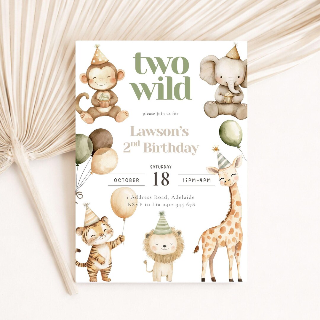 Safari Birthday Invitation: 2nd Birthday Party Invite Jungle Theme ...