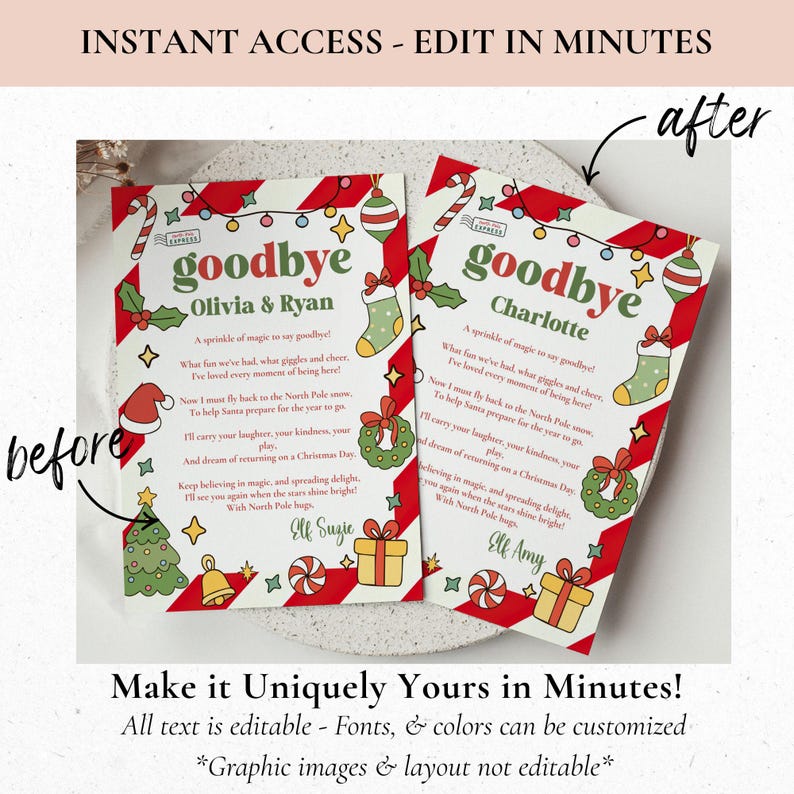 Elf Goodbye Letter: Printable 5x7 Elf Farewell Poem, Personalised Elf ...