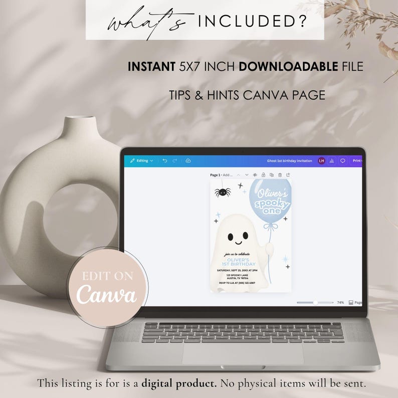 Spooky One Birthday Invitation Template, Editable Canva Ghost Birthday ...