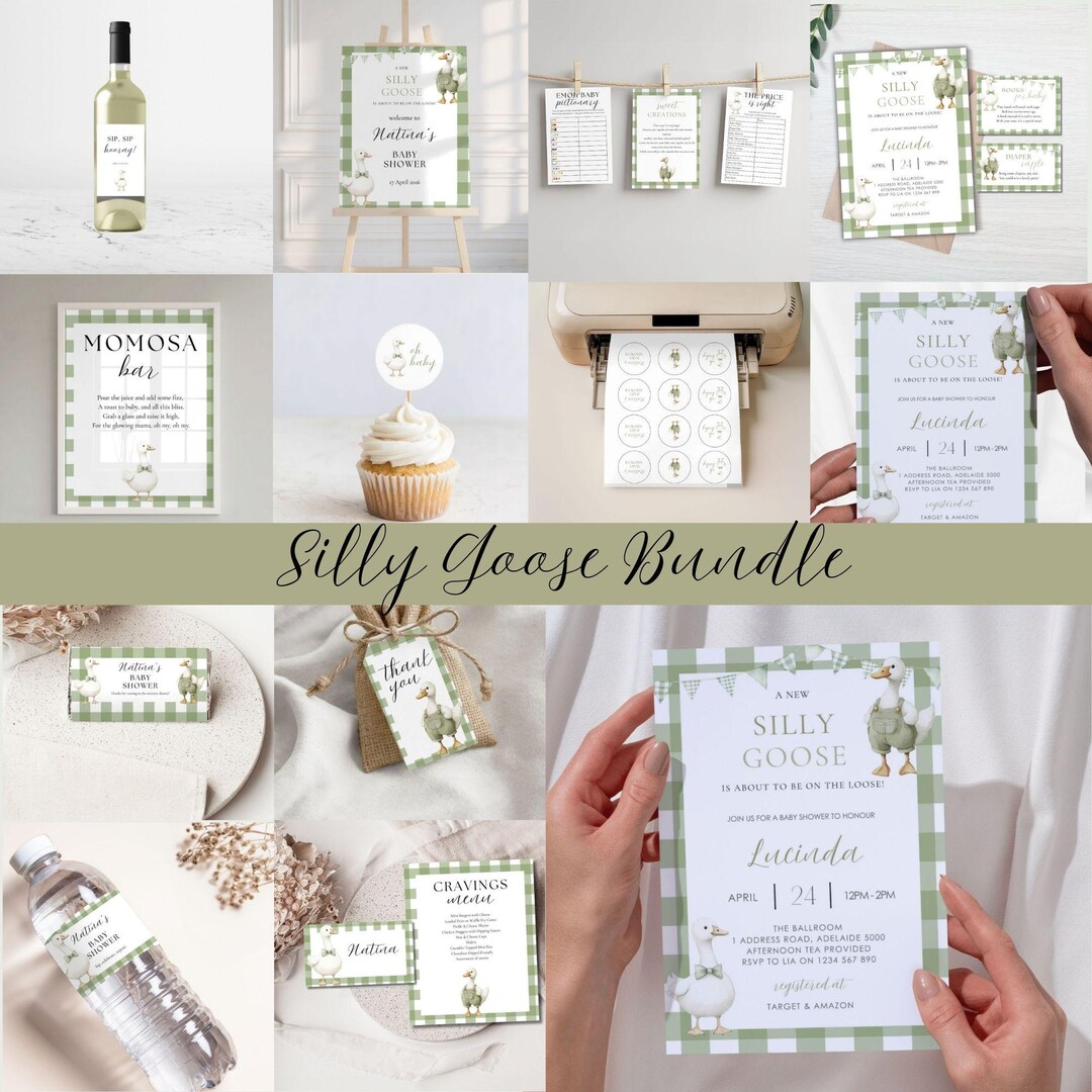 Silly Goose Baby Shower Bundle – Editable Canva Templates, Invitation ...