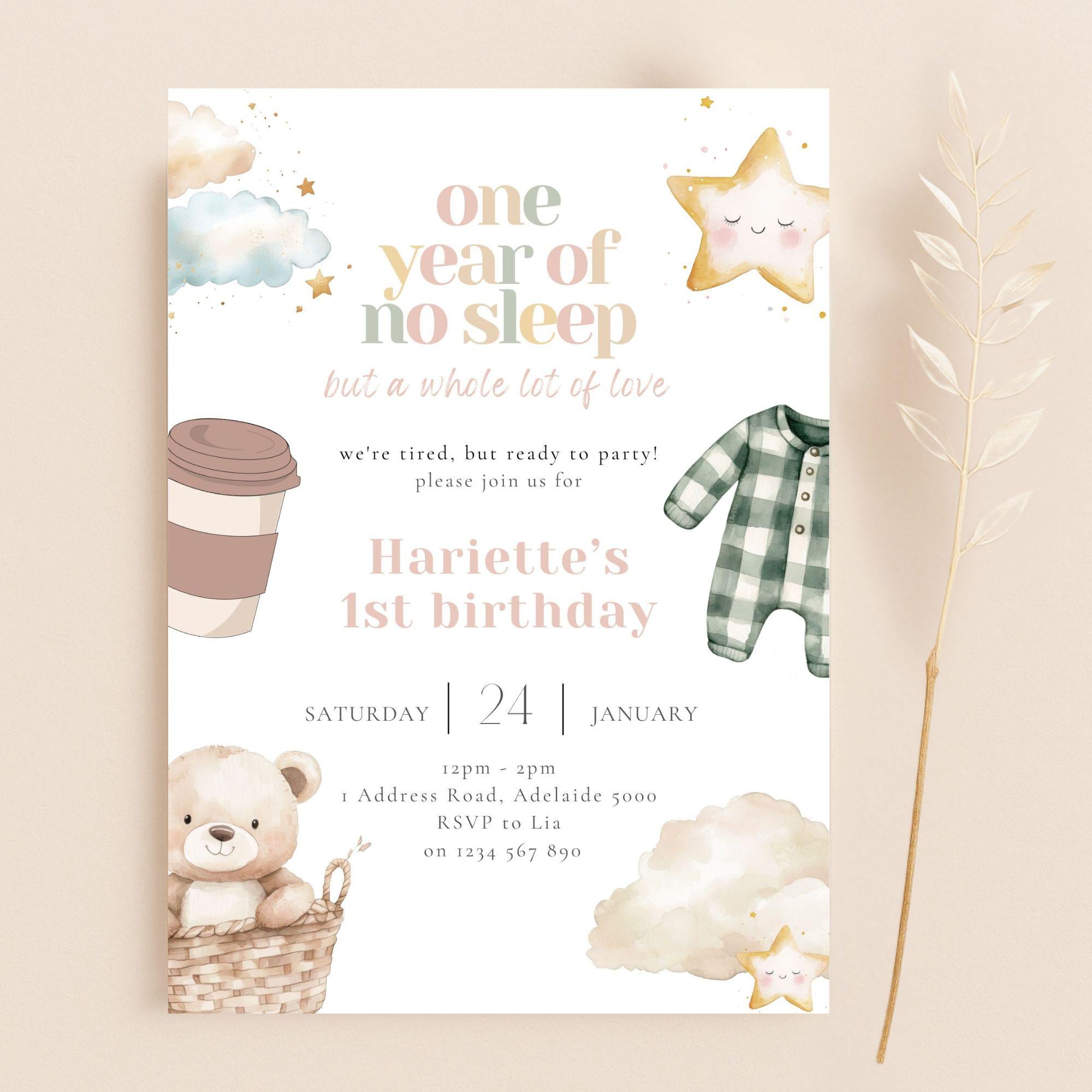Funny 'one Year of No Sleep' 1st Birthday Invitation (digital Download ...