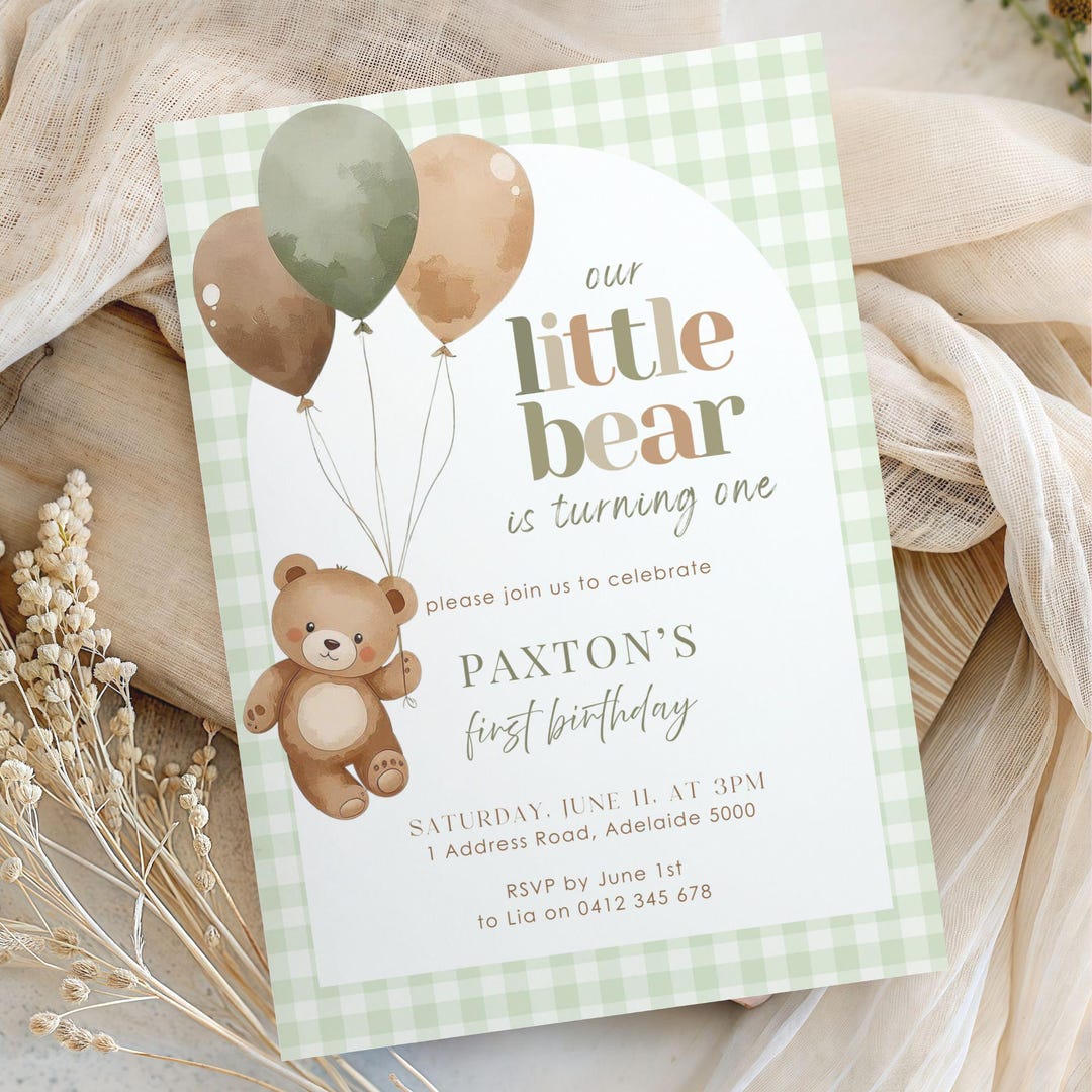 Our Little Bear is Turning One Invitation, Teddy Bear First Birthday ...