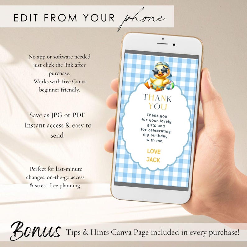 Holy Duck Birthday Thank You Tags, Editable Gift Tags Template, Boy ...