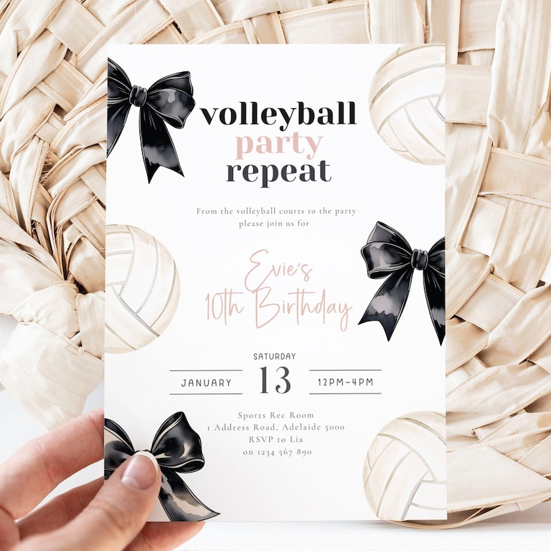 Volleyball Birthday Invitation, Editable Canva Template, Teen Girl ...
