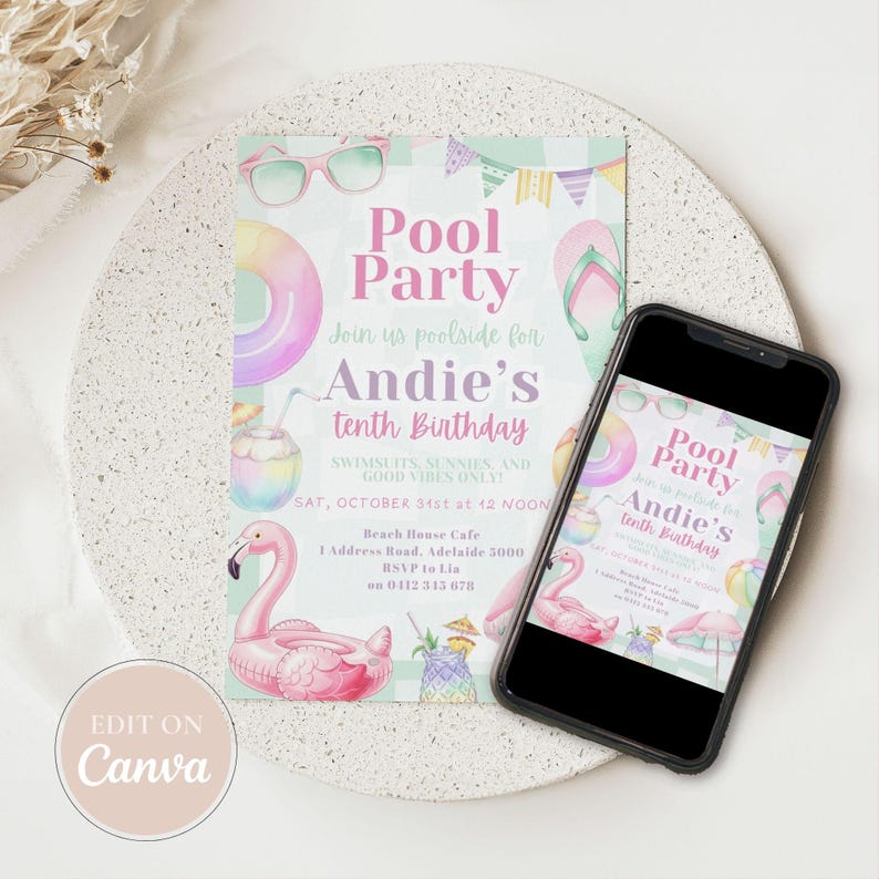 Pool Party Birthday Invitation: Splish Splash Summer Theme (digital ...