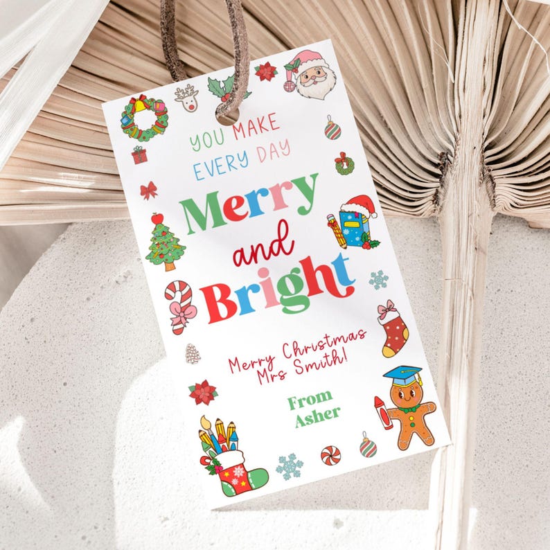 Teacher Christmas Gift Tag: Printable Holiday Gift Tag, Gift for ...