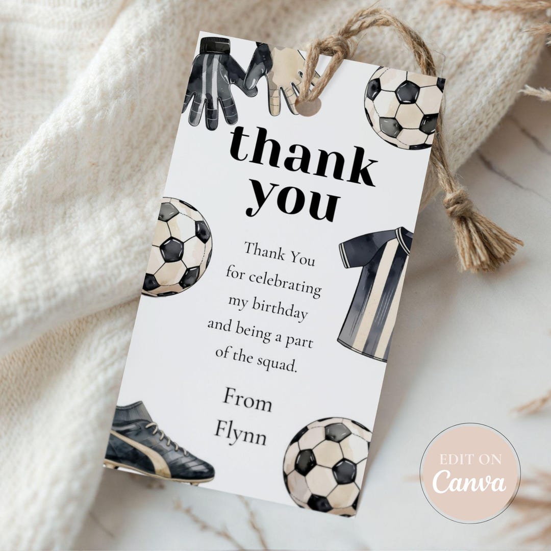 Soccer Thank You Tag: Editable Sports Football Favor Label Template (2 ...