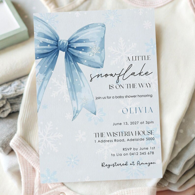 Blue Snowflake Baby Shower Invitation: Winter Wonderland Canva Template ...