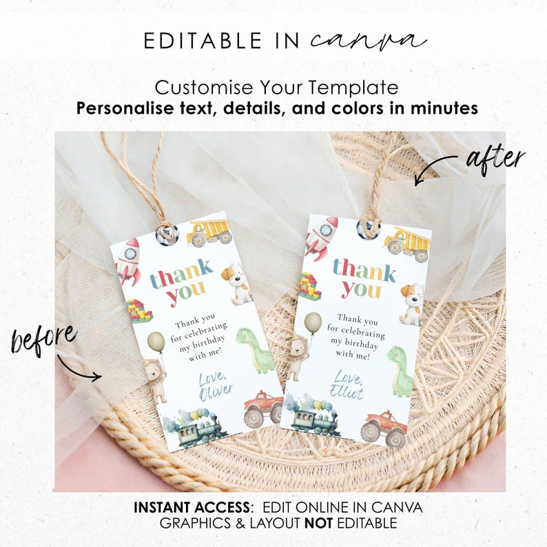 Favorite Things Thank You Tag, Editable Birthday Favor Tag, Kids ...