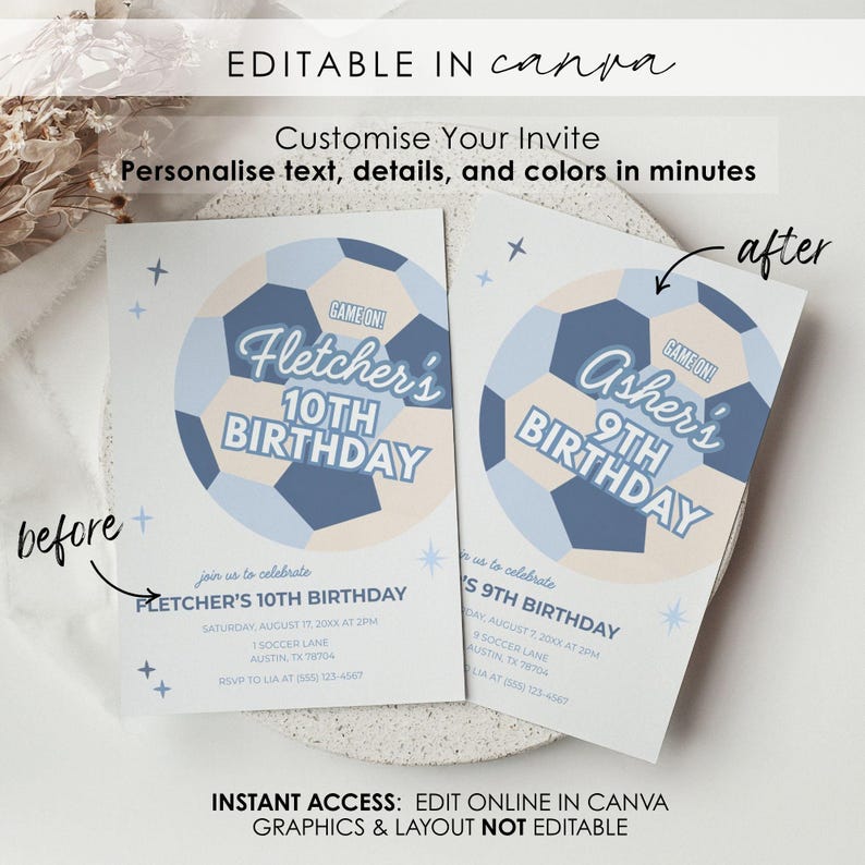 Soccer Birthday Invitation Template, Editable Canva Soccer Party Invite ...