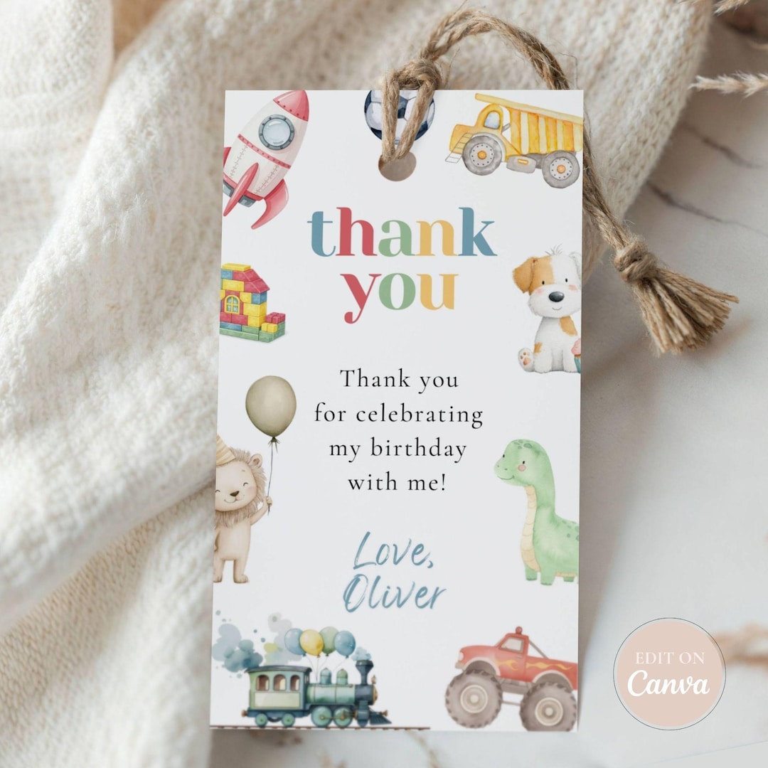Favorite Things Thank You Tag, Editable Birthday Favor Tag, Kids ...