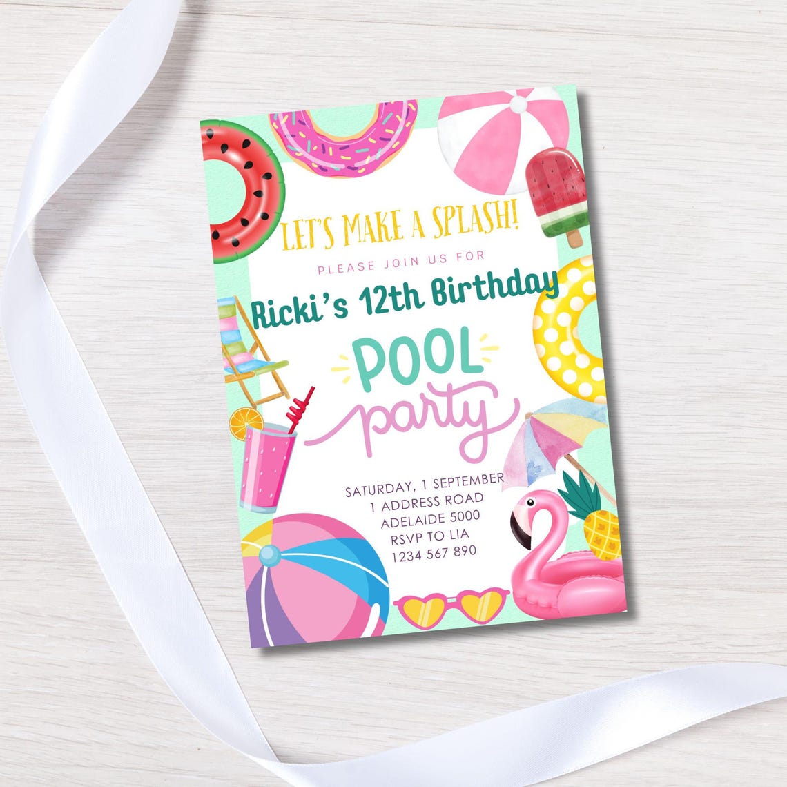 Tween Pool Party Birthday Invitation | Summer Splash Party | Editable ...