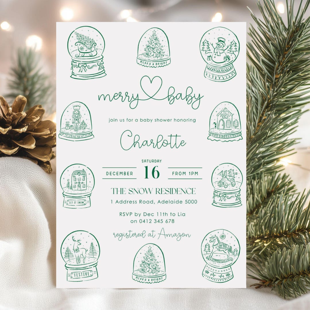 Snow Globe Baby Shower Invitation: Christmas Theme (digital Download ...