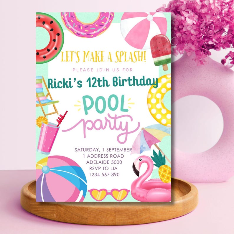 Tween Pool Party Birthday Invitation | Summer Splash Party | Editable ...