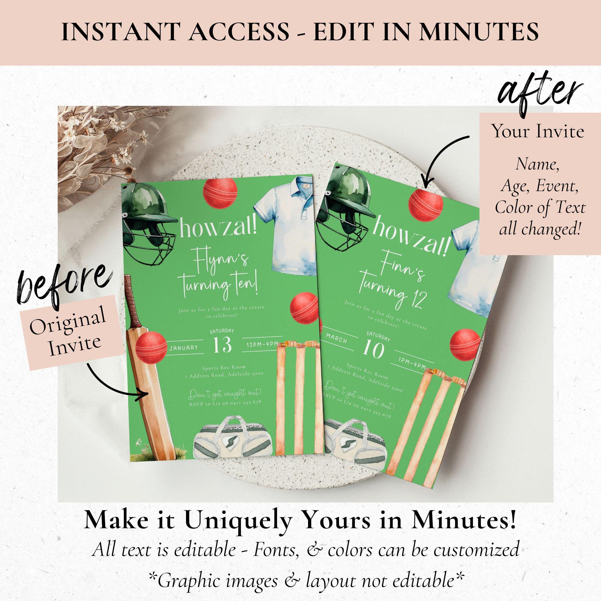 Cricket Birthday Invitation: Editable Sports Party Invite (digital ...