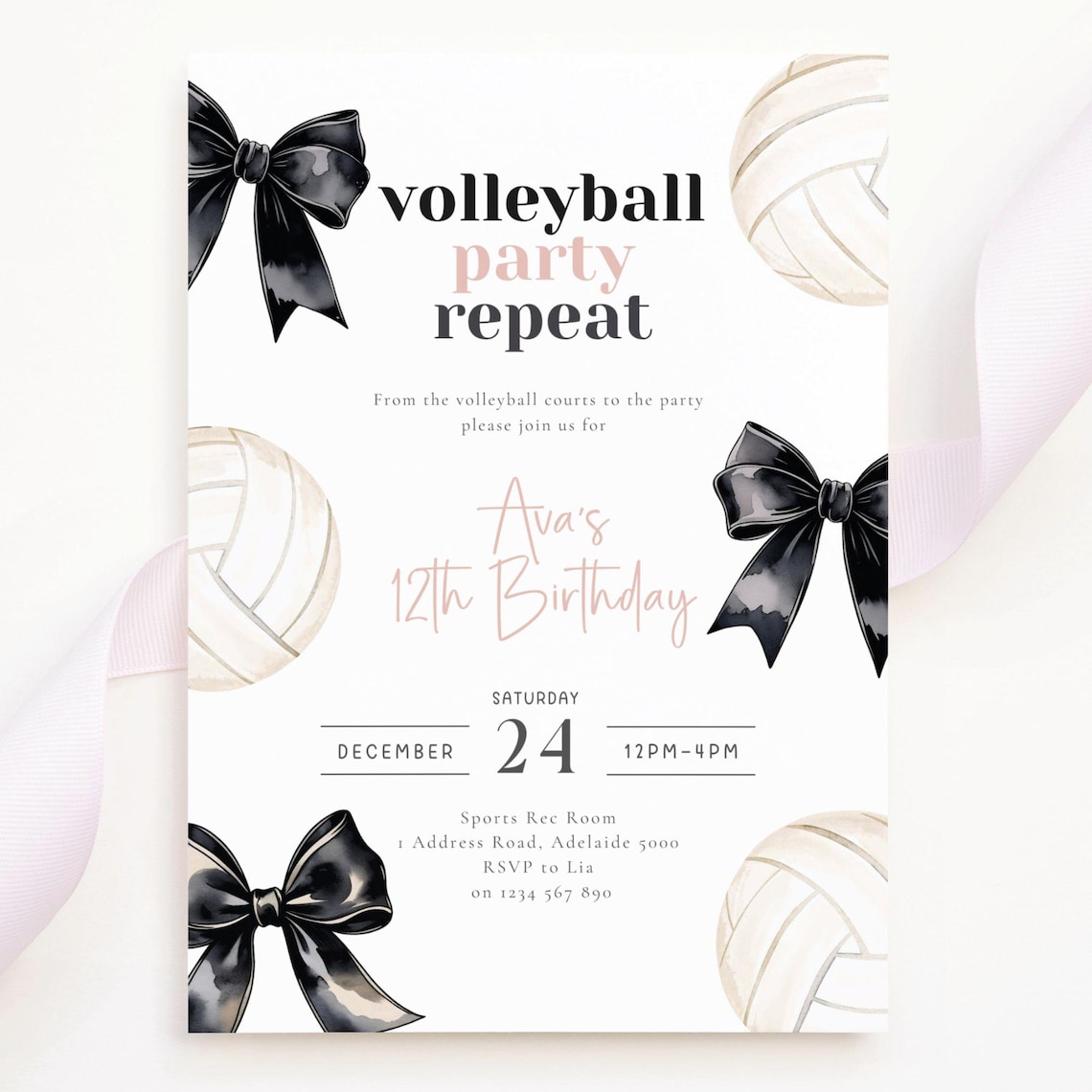 Volleyball Birthday Invitation, Editable Canva Template, Teen Girl ...