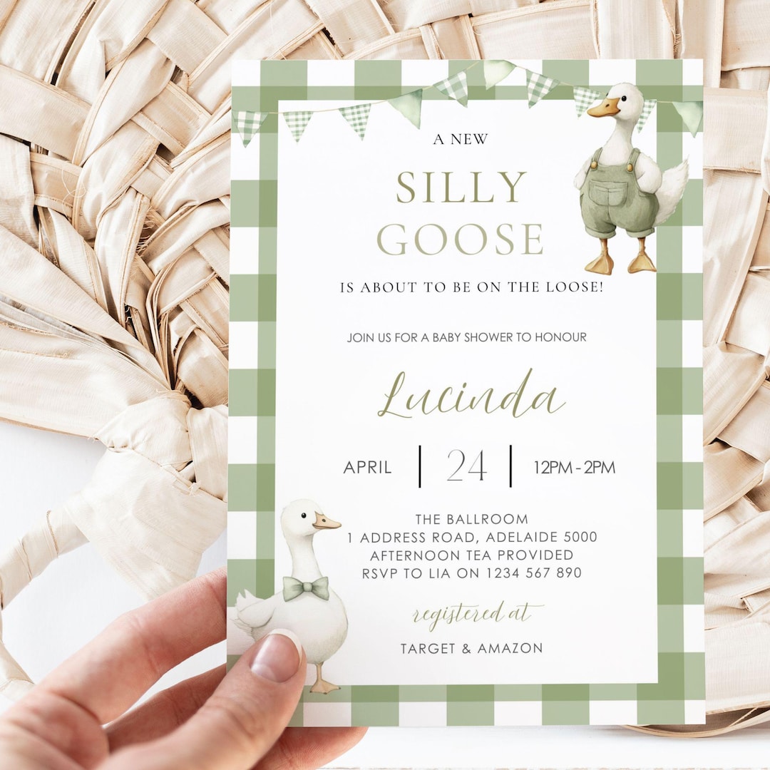 Silly Goose Baby Shower – Gender Neutral Invite, Editable Canva ...
