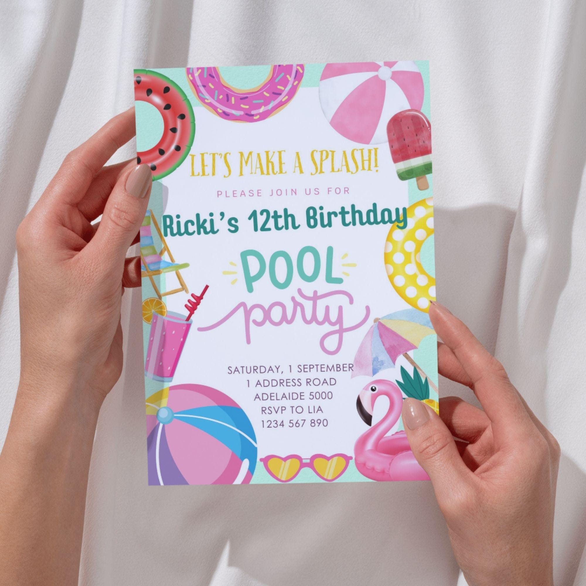 Tween Pool Party Birthday Invitation | Summer Splash Party | Editable ...