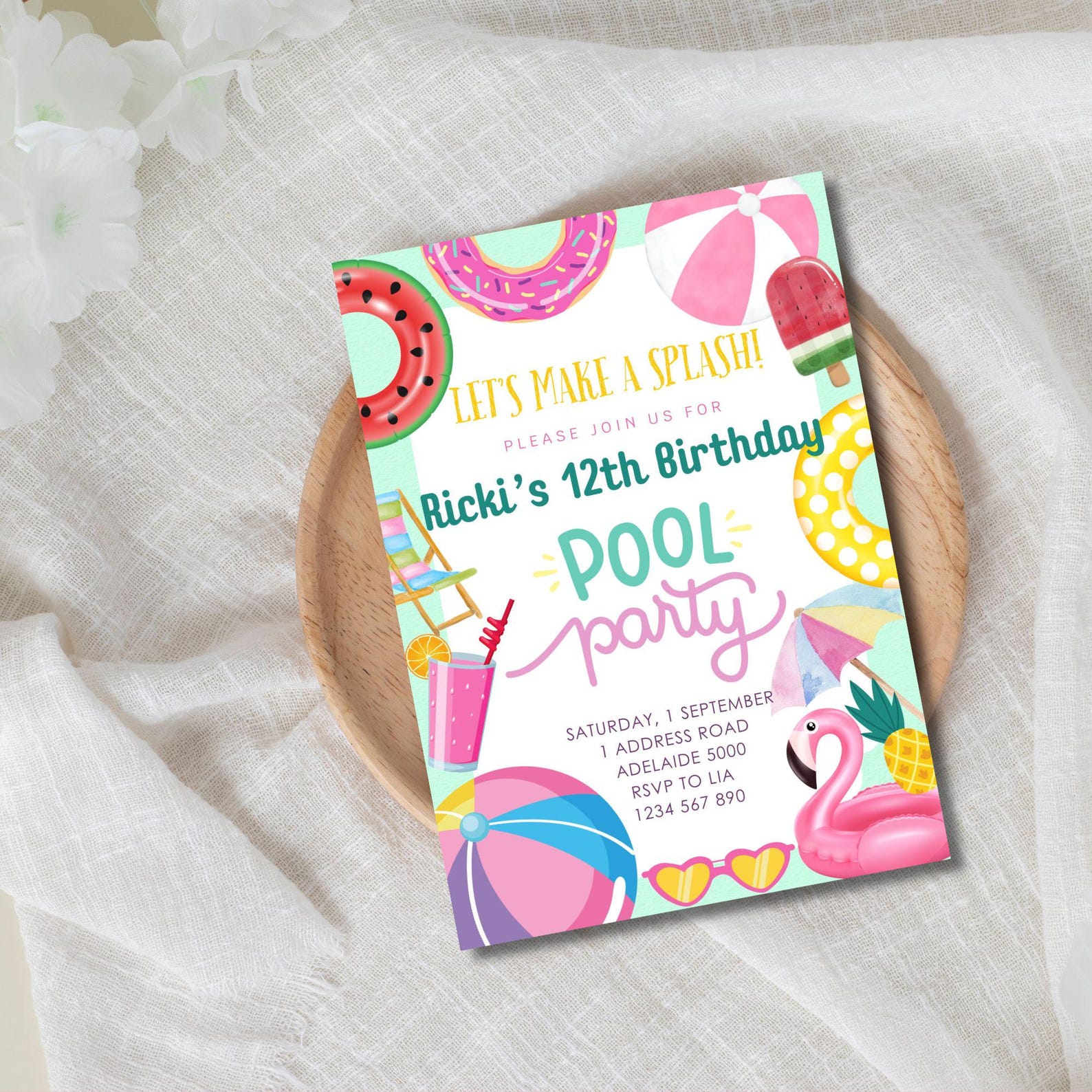Tween Pool Party Birthday Invitation | Summer Splash Party | Editable ...