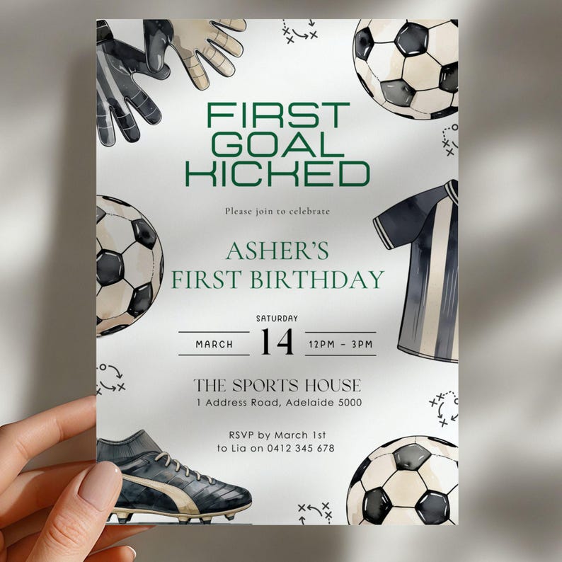Soccer Birthday Invitation, Editable First Birthday Soccer Party Invite ...