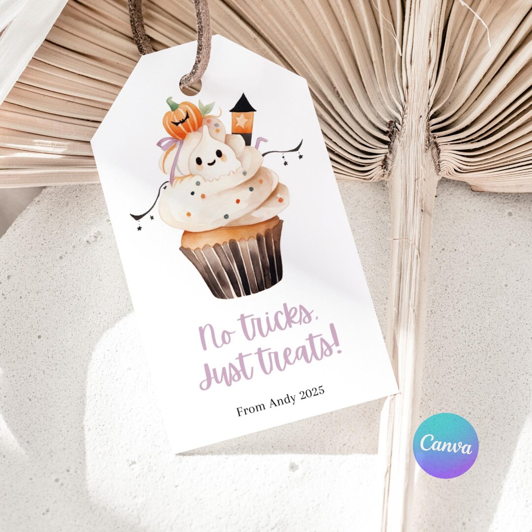 No Tricks Just Treats Halloween Gift Tags, Printable Favor Tags for ...