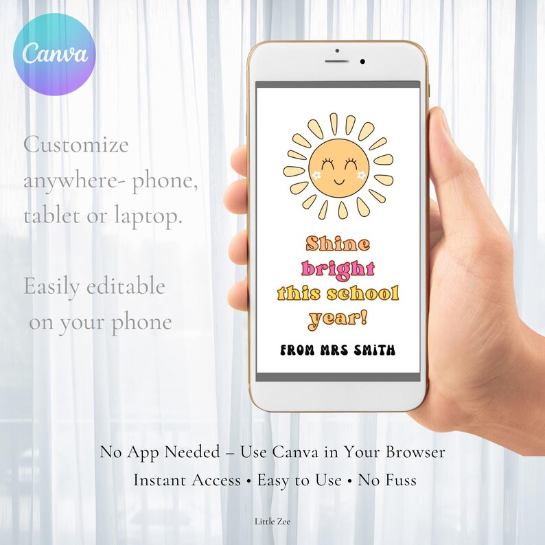 Shine Bright Back to School Gift Tag: Retro Groovy Canva Template ...