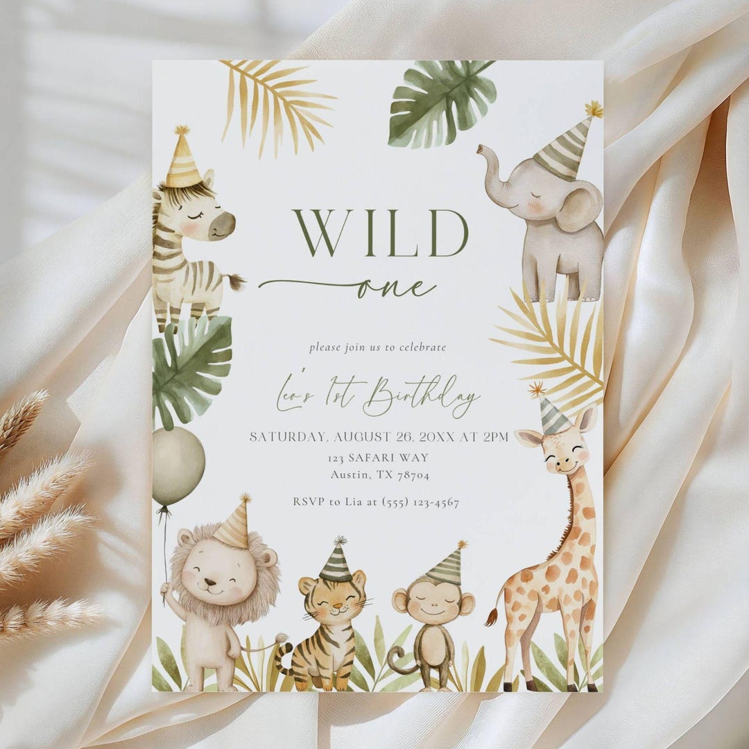 Wild One Birthday Invitation Boy, Safari 1st Birthday Invite, Neutral ...