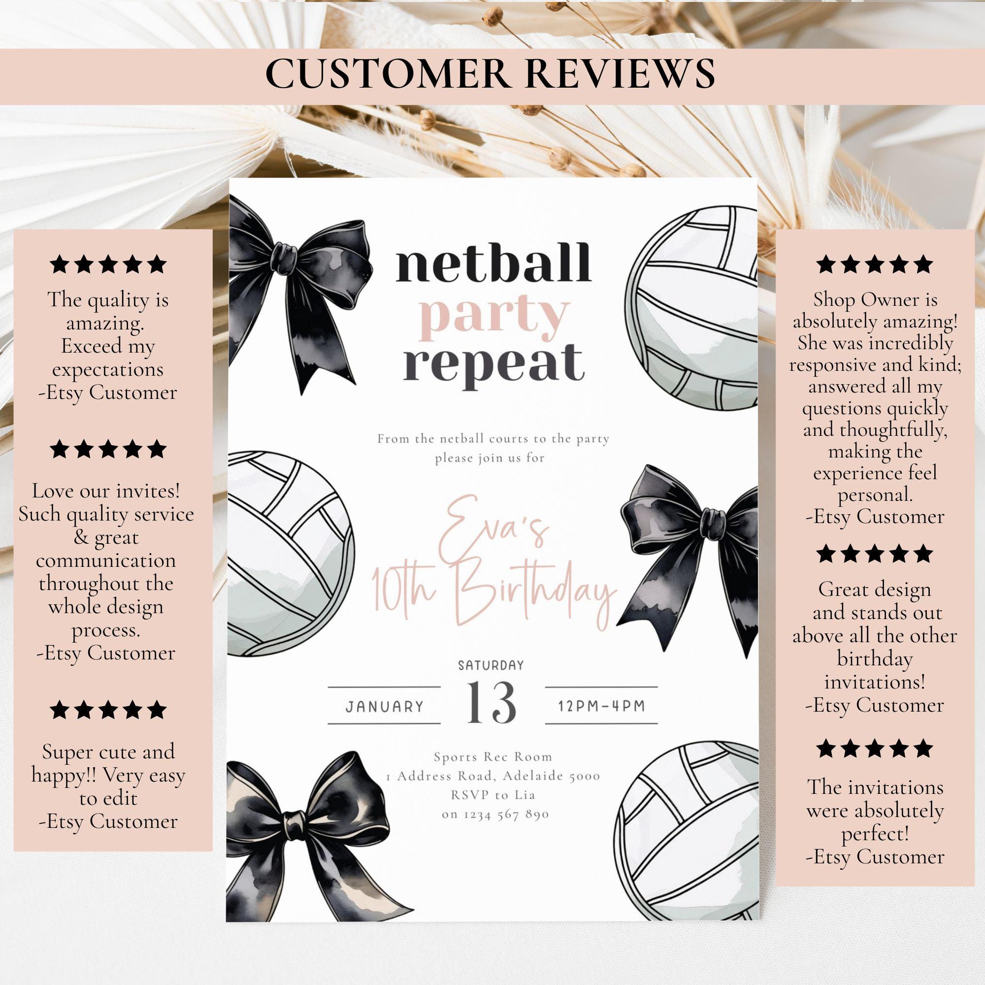 Pink Netball Birthday Invitation: Teen Sports Party (digital Download ...