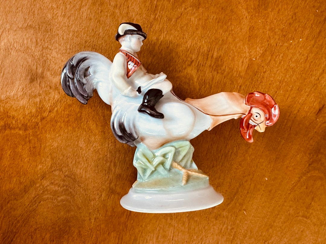 Herend "boy Riding Rooster" Handpainted Porcelain Figurine - Etsy